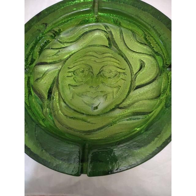Large Vintage Mid Century Blenko Ashtray With Smiling Sun Face | Chairish