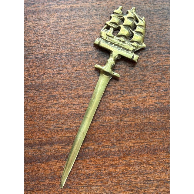 Mid 20th Century Nautical Clipper Ship Brass Letter Opener | Chairish