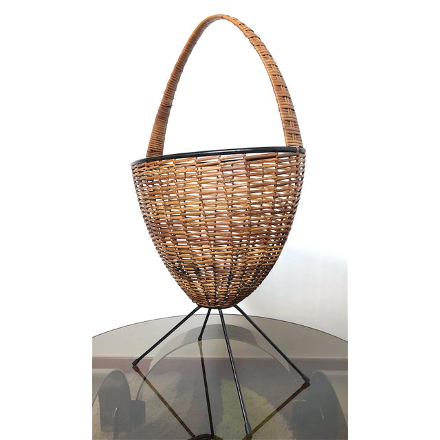 Vintage Italian Wicker and Metal Magazine Rack, 1960s | Chairish