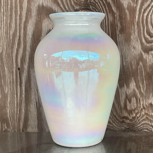 Vintage Iridescent Glass Vase | Chairish
