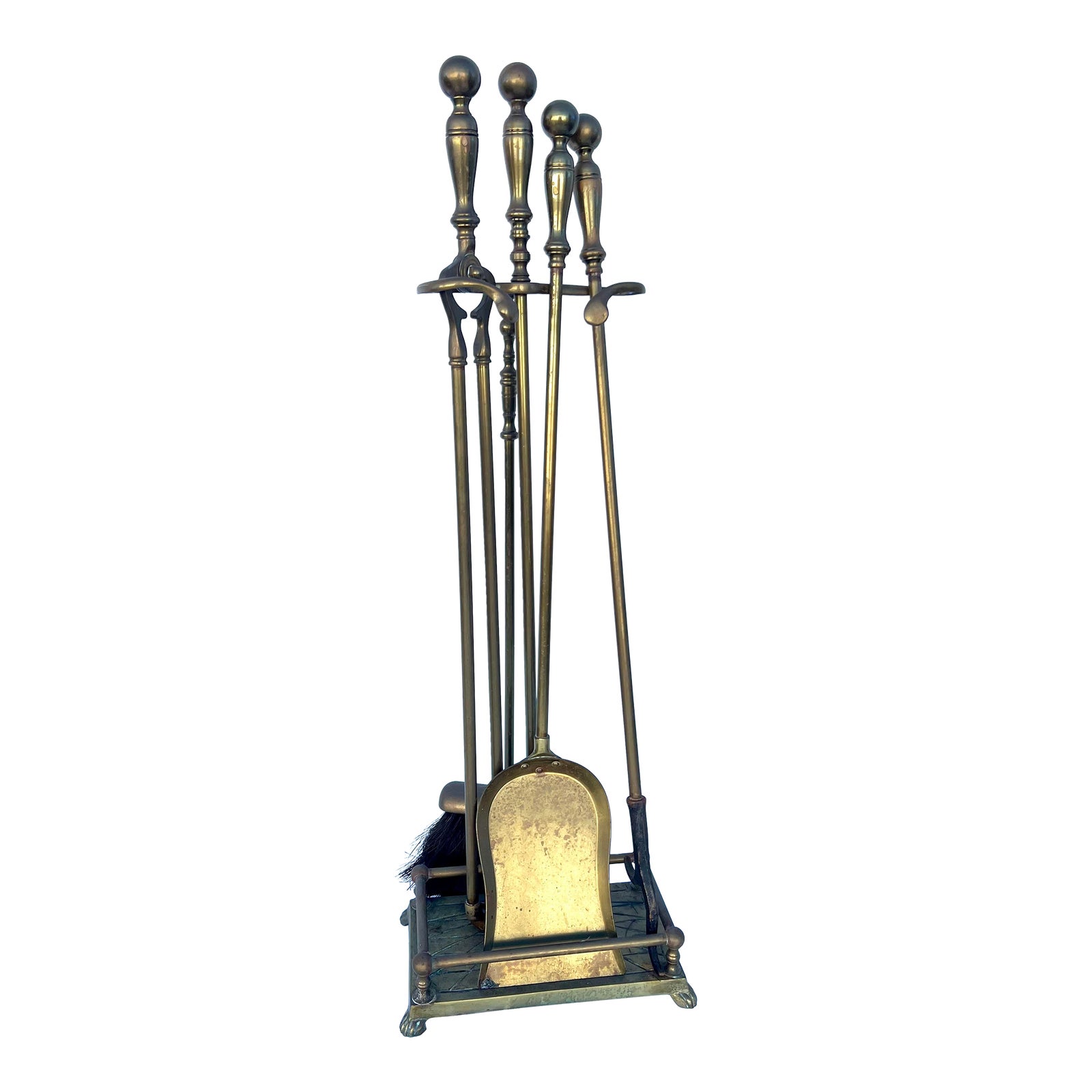 Vintage Bronze Fireplace Tool Set With Stand- 5 Pieces | Chairish