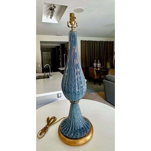 Large Barbini Murano Blue Glass Bubbles Ribbed Table Lamp | Chairish