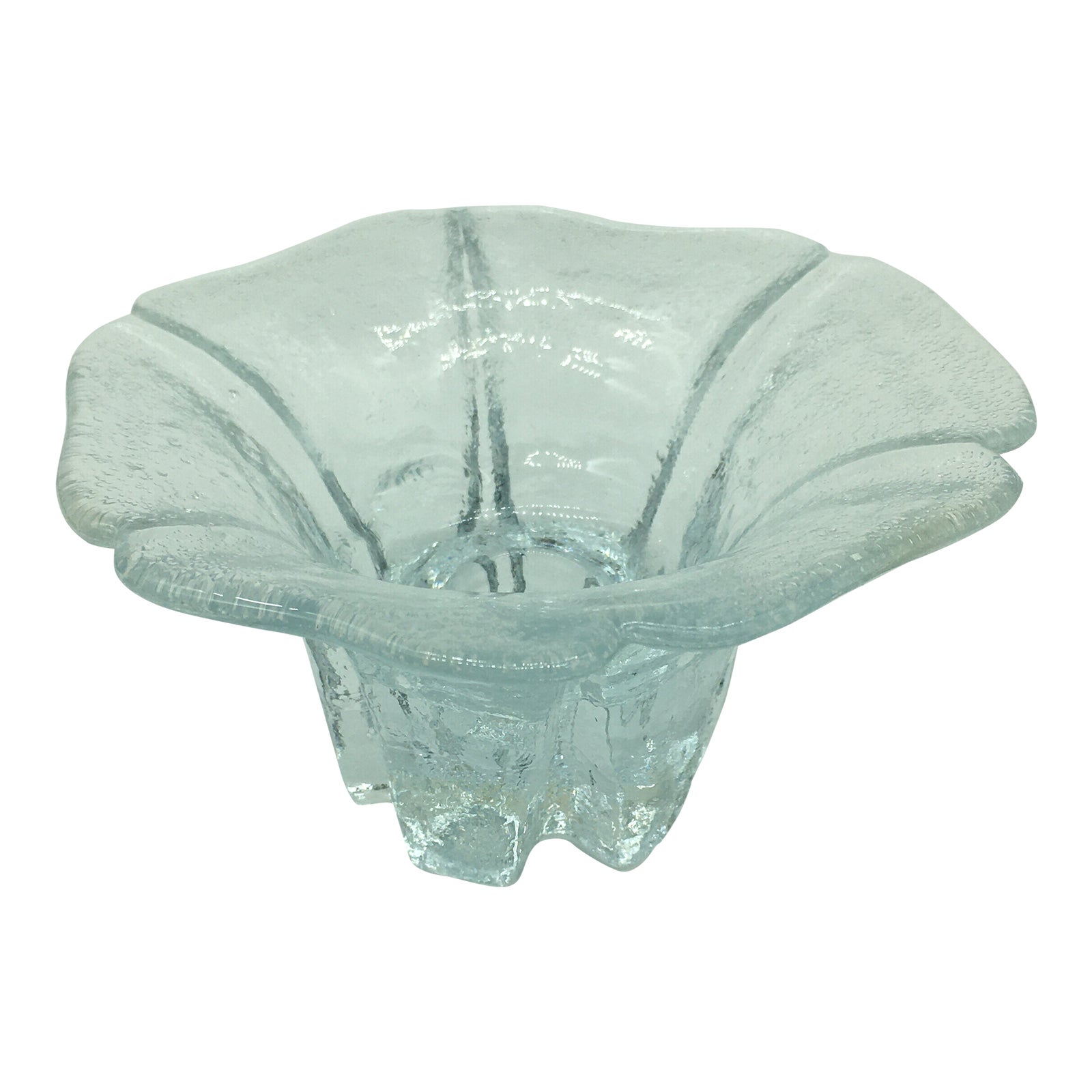 Vintage Clear Blenko Glass Icey Textured Flower Petal Candle Votive ...