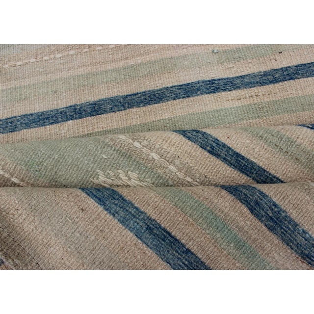 Vintage Turkish Kilim Runner With Stripes in Green, Gray and Cream ...