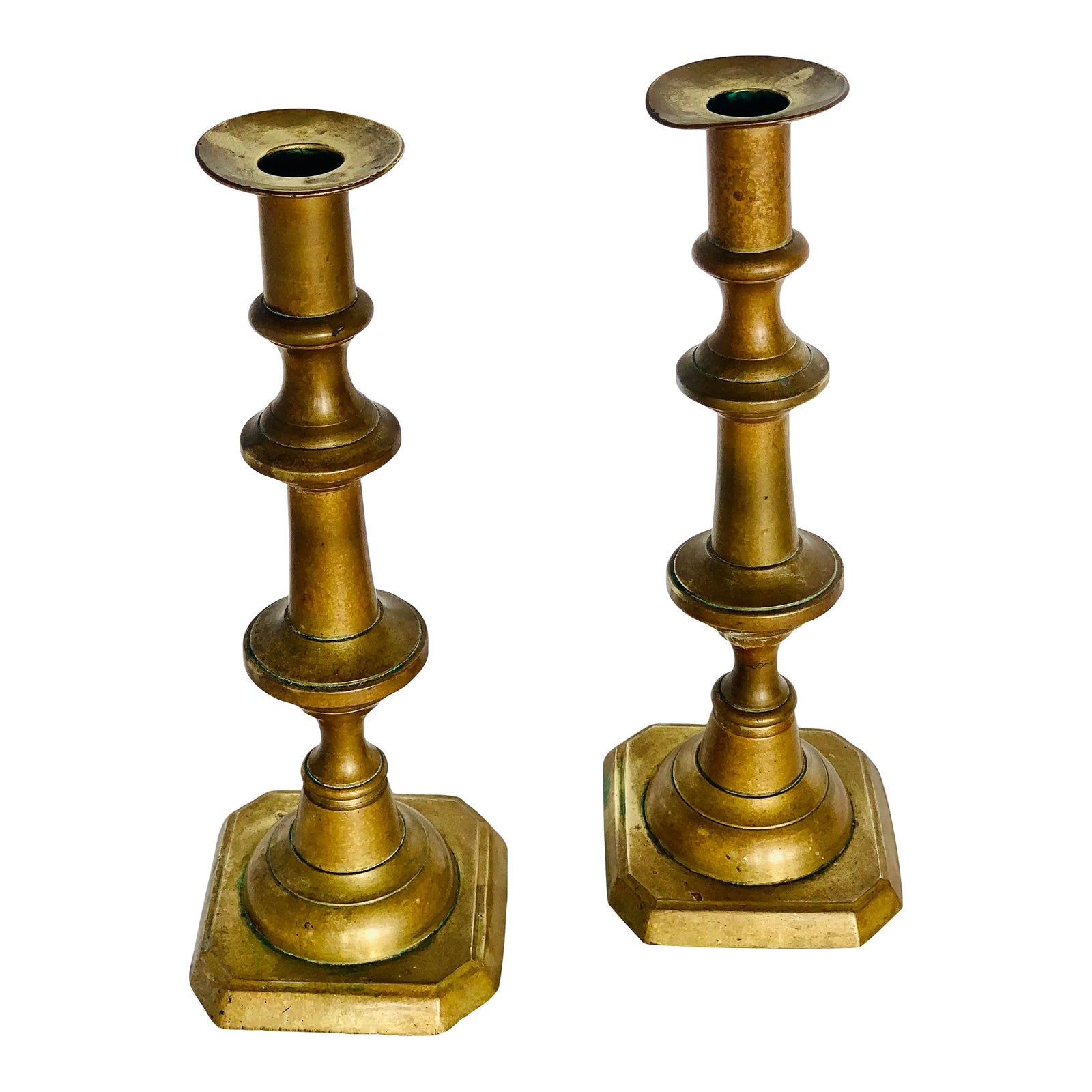 Vintage Solid Brass Turned Candlesticks- a Pair | Chairish