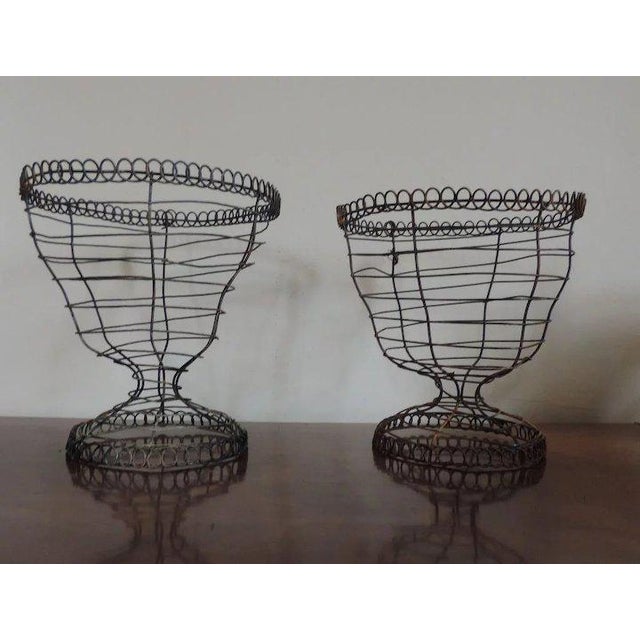 19th Century Folk Art Wire Work Basket Urns - A Pair | Chairish