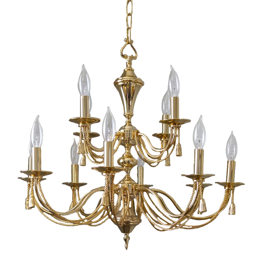 Brass Rope and Tassel Two Tier 12 Arm Chandelier | Chairish