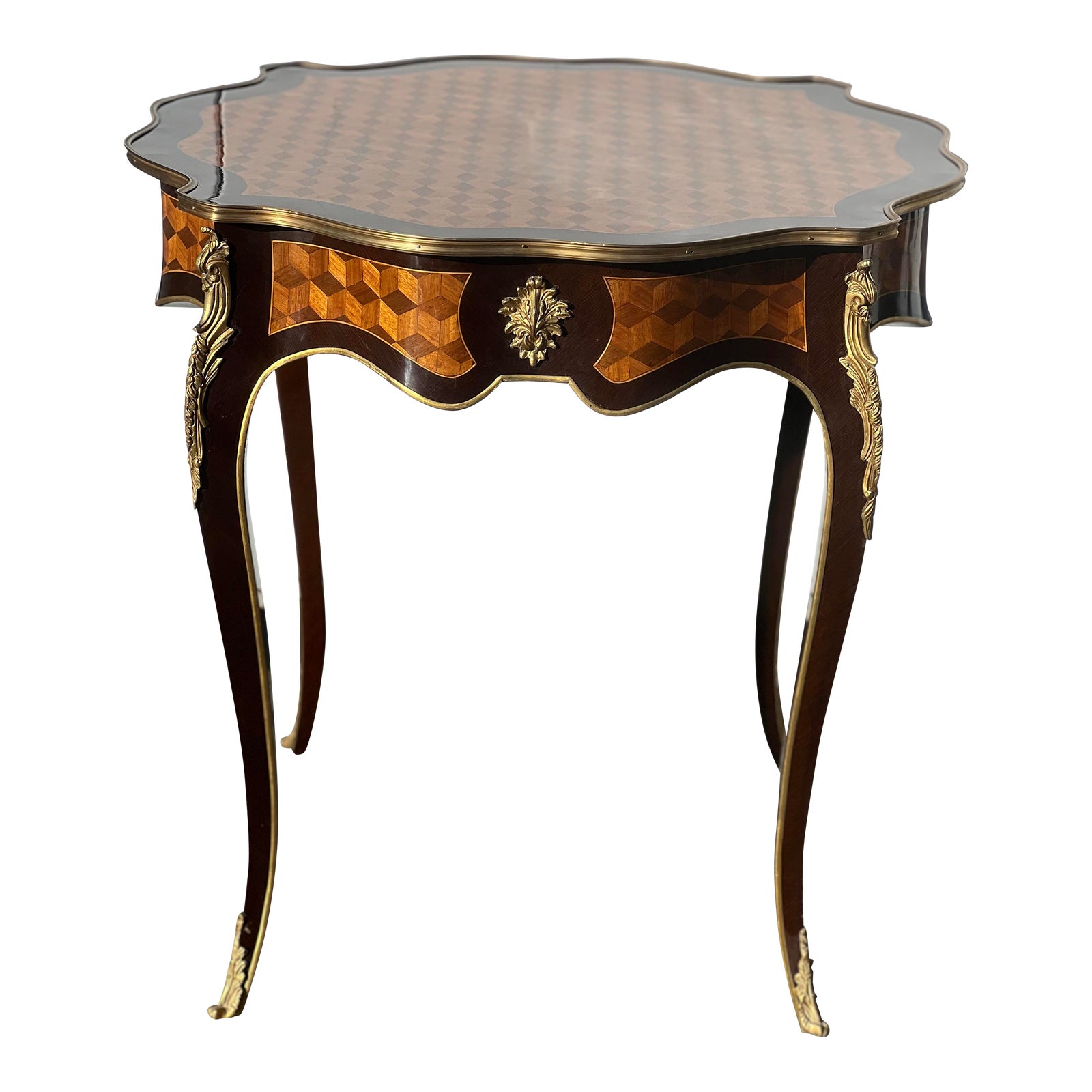 1960s Louis XV Elegant Parquetry Inlay Table | Chairish