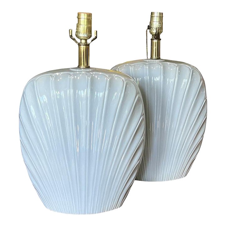 1980s Postmodern Clam Shell Motif Table Lamps in Light Gray or Blue - a ...