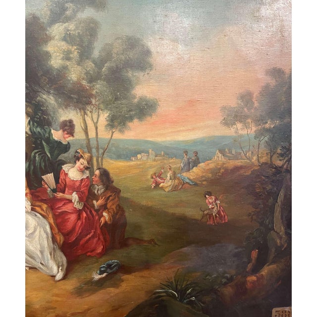 19th Century French Oil on Canvas "Fete Galante" Painting After j.b ...