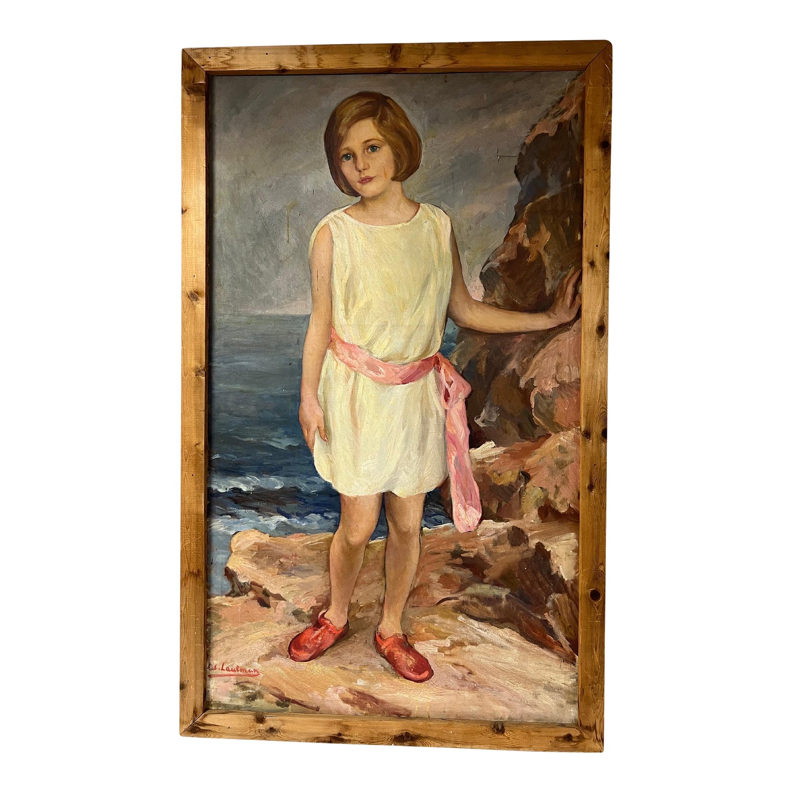 Life-Size Painting of Girl by the Sea | Chairish