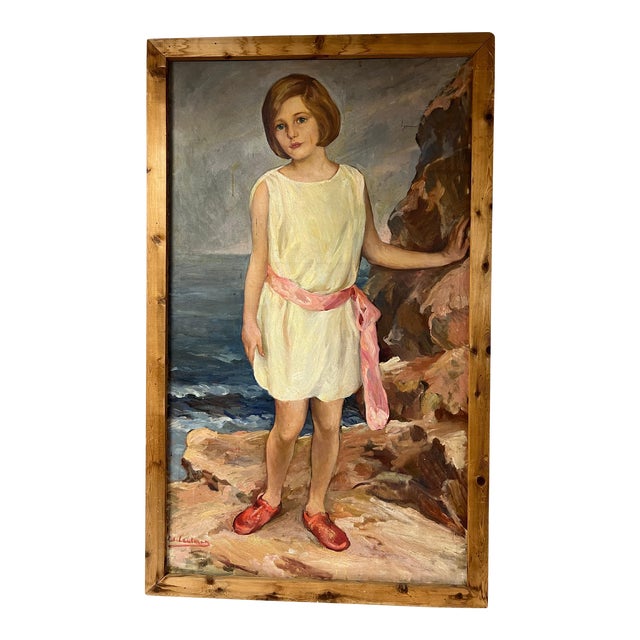 Life-Size Painting of Girl by the Sea | Chairish