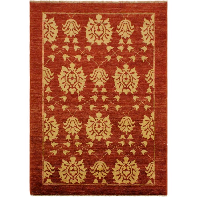 1990s Shabby Chic Kafkaz Red/Gold Hand-Knotted Rug - 3'7 X 6'0 | Chairish