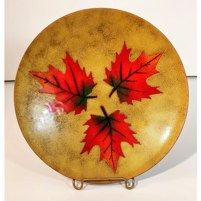Mid Century Vintage Enamel Maple Leaf Copper Plate Signed Canada | Chairish
