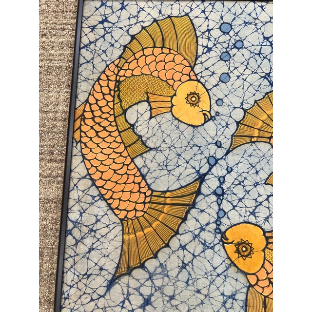 Vintage Indonesian Koi Fish Batik Fabric Art in Frame | Chairish