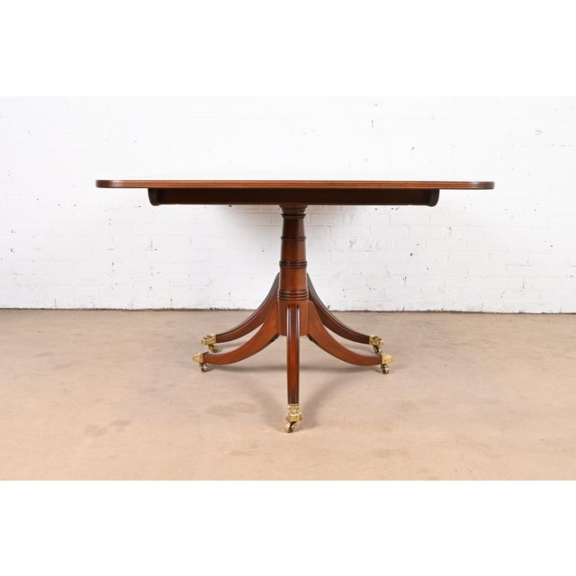 Stickley Georgian Banded Flame Mahogany Double Pedestal Extension ...