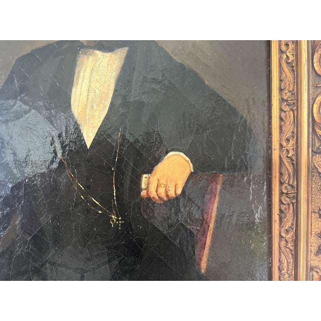 19th C. Antique French Gent Portrait Oil Painting With Gesso Frame ...