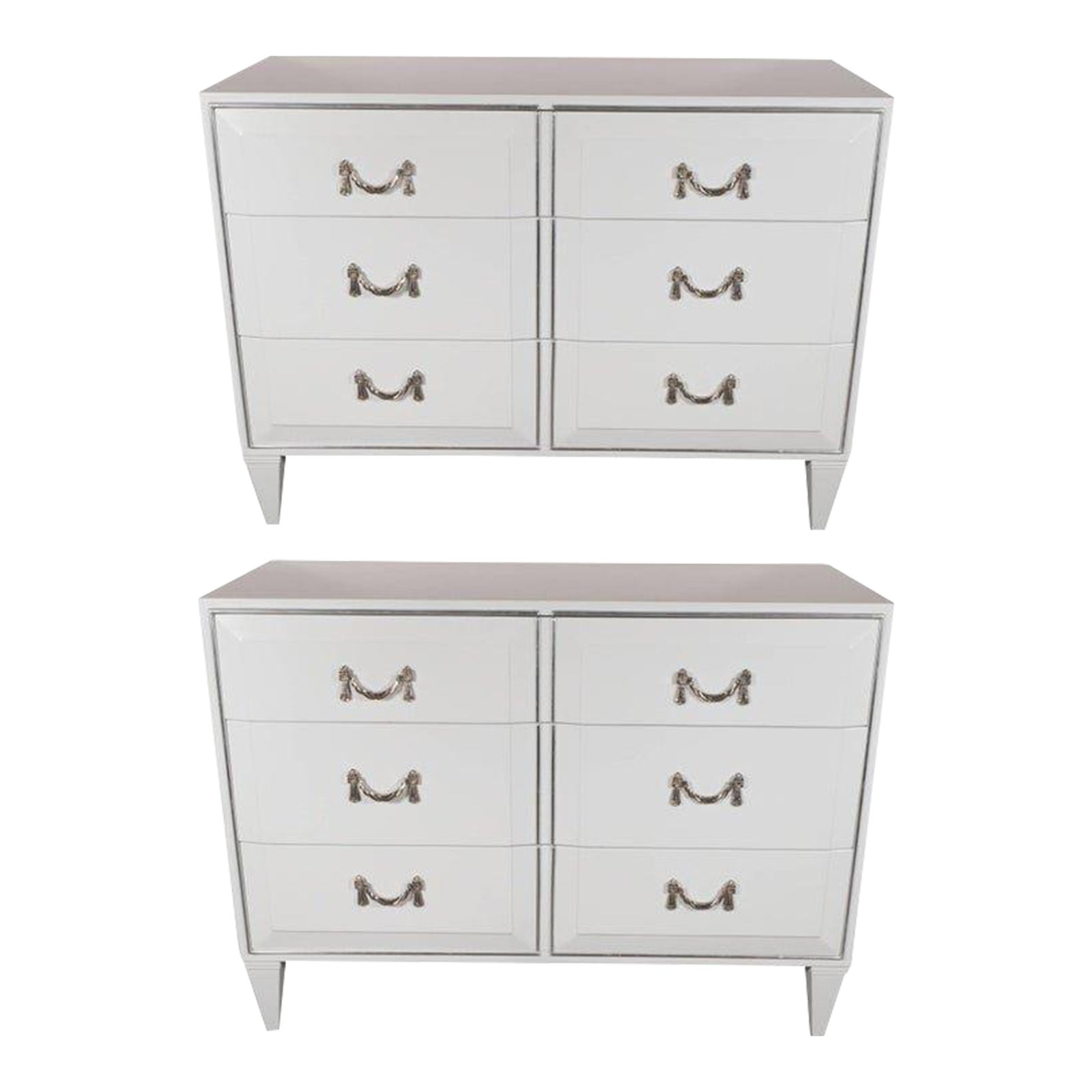 Pair of Hollywood Regency White Lacquer Chests With Nickeled Pulls by ...