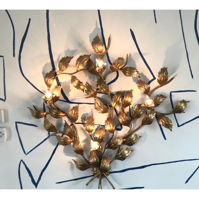 1950s Large Italian Tole Gilt Hydrangea Wall Sconce | Chairish