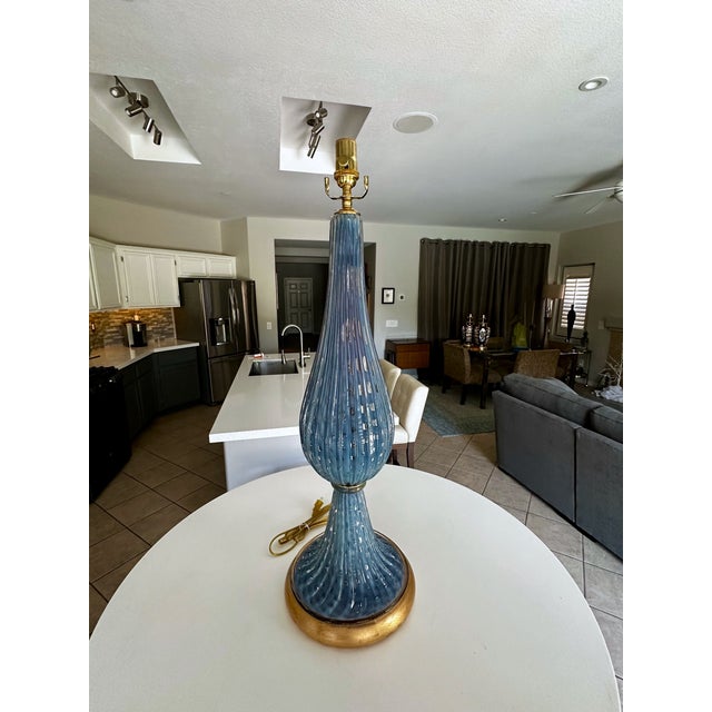 Large Barbini Murano Blue Glass Bubbles Ribbed Table Lamp | Chairish