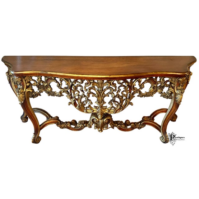 Vintage Italian Rococo Style Giltwood Console Table | Chairish