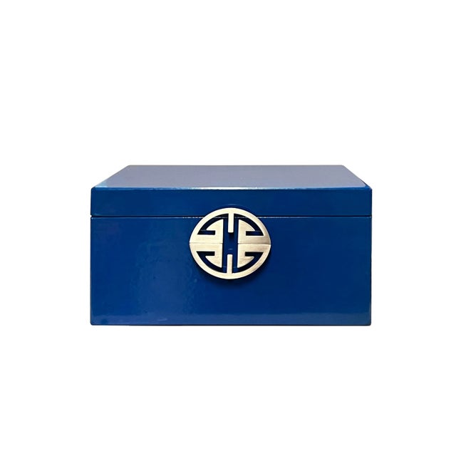 Oriental Round Hardware Royal Blue Rectangular Container Box Large ...