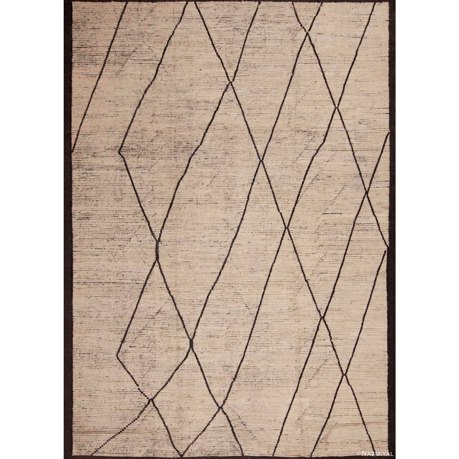 Minimalist Tribal Ivory Color Modern Moroccan Beni Ourain Design Rug ...