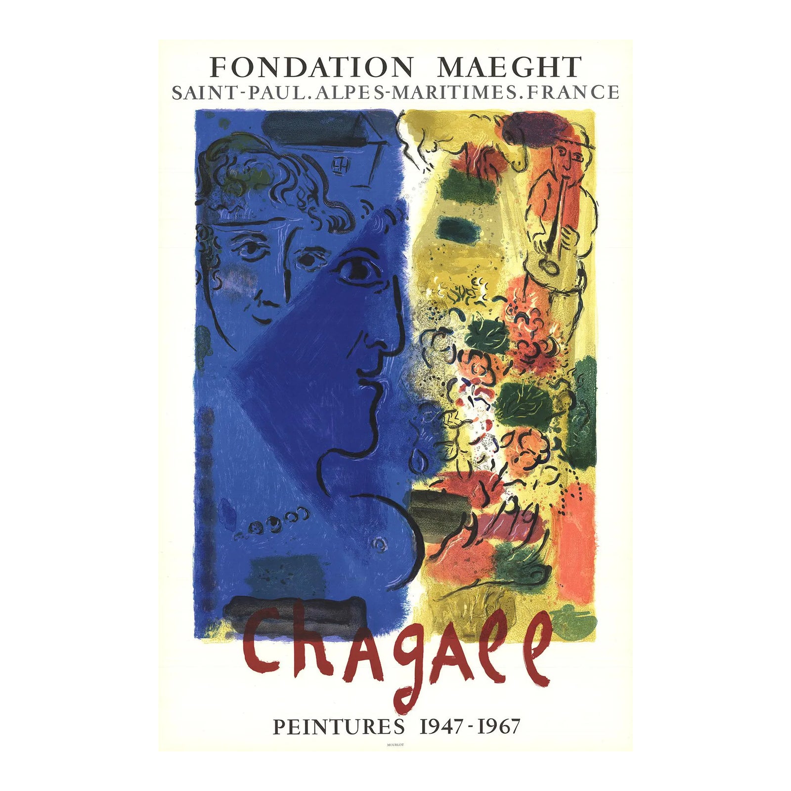 Marc Chagall Le Visage Bleu 34" X 22.5" Lithograph 1967 Modernism ...