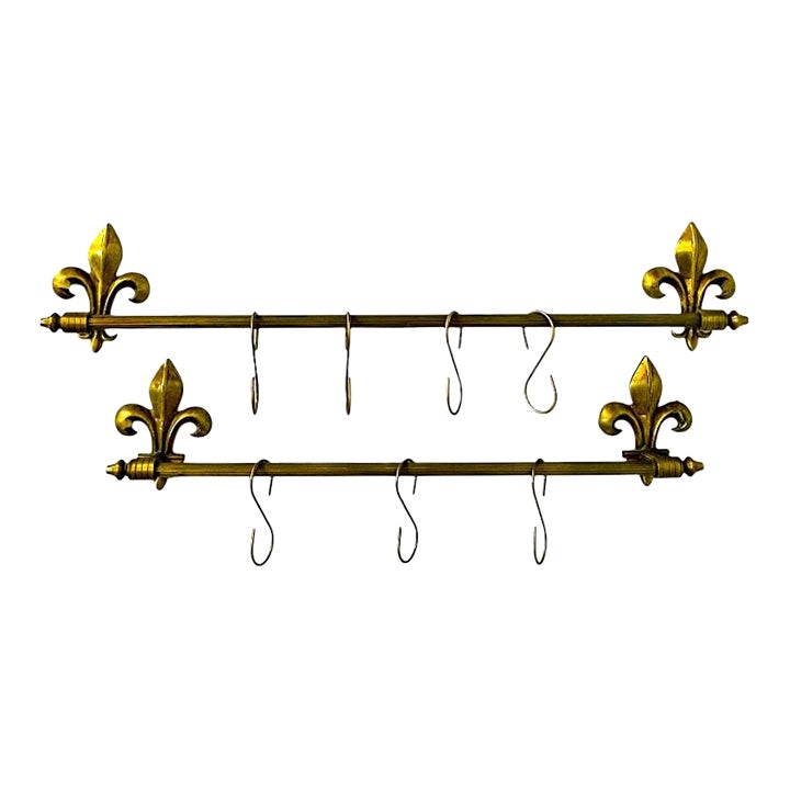 Early 20th Century French Pot Rails, Solid Brass- Set of 2 | Chairish