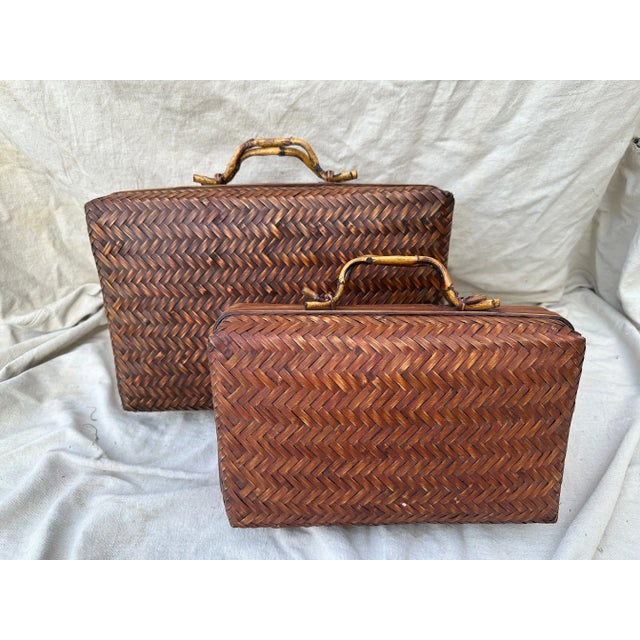 Vintage Woven Rattan Nesting Suitcase-A Pair | Chairish