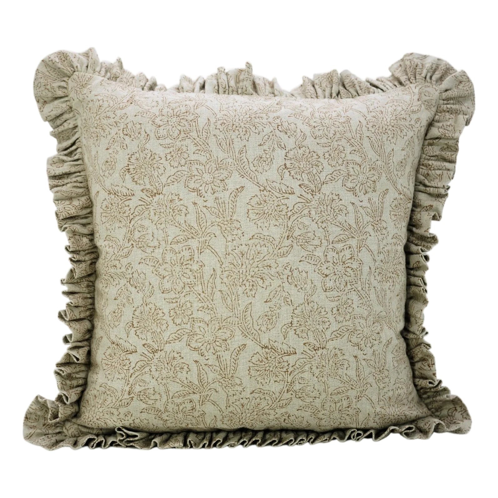 Fabdivine Ethnic Block Print Frill Cushion Cover Brown 14x14 Inch Pure ...