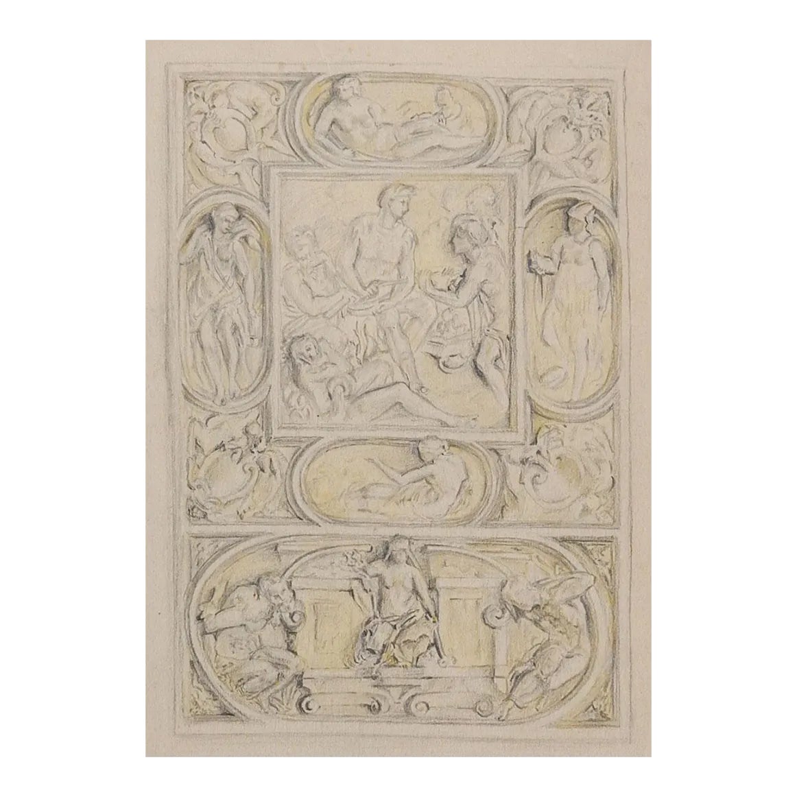 Antique Study Figural Architectural Relief Drawing | Chairish