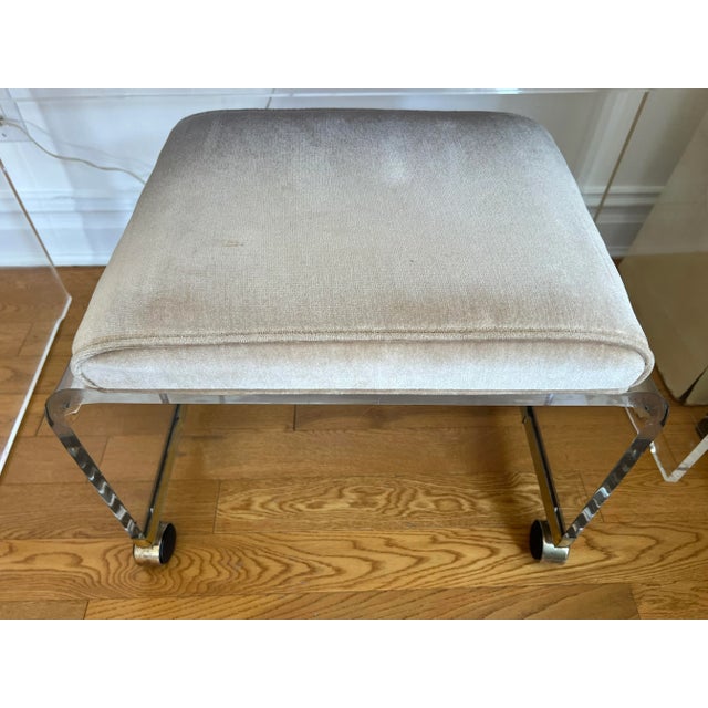 1970s Lucite Brass Arched Vanity Mirror & Stool Made by Hill ...