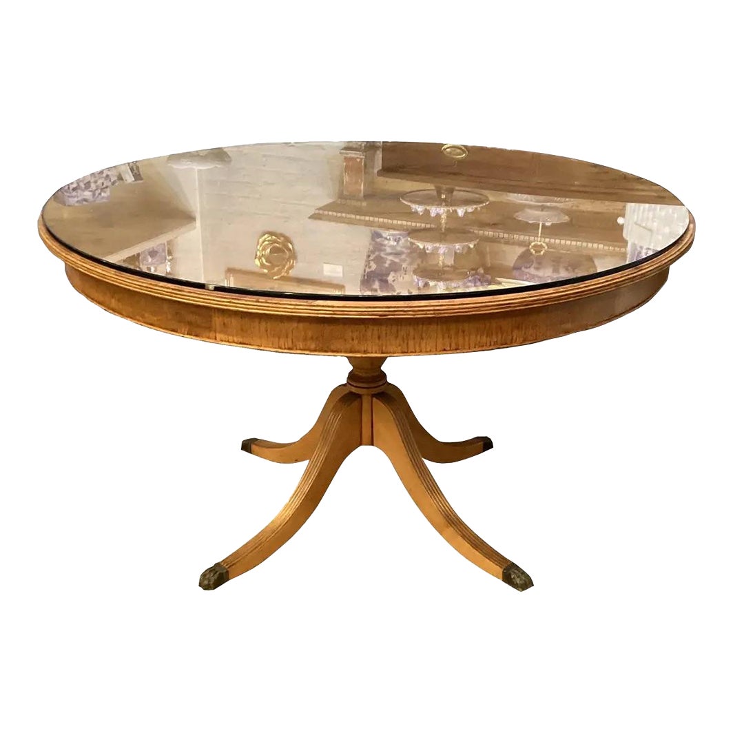 1920s Antique Yew Wood Round Table | Chairish