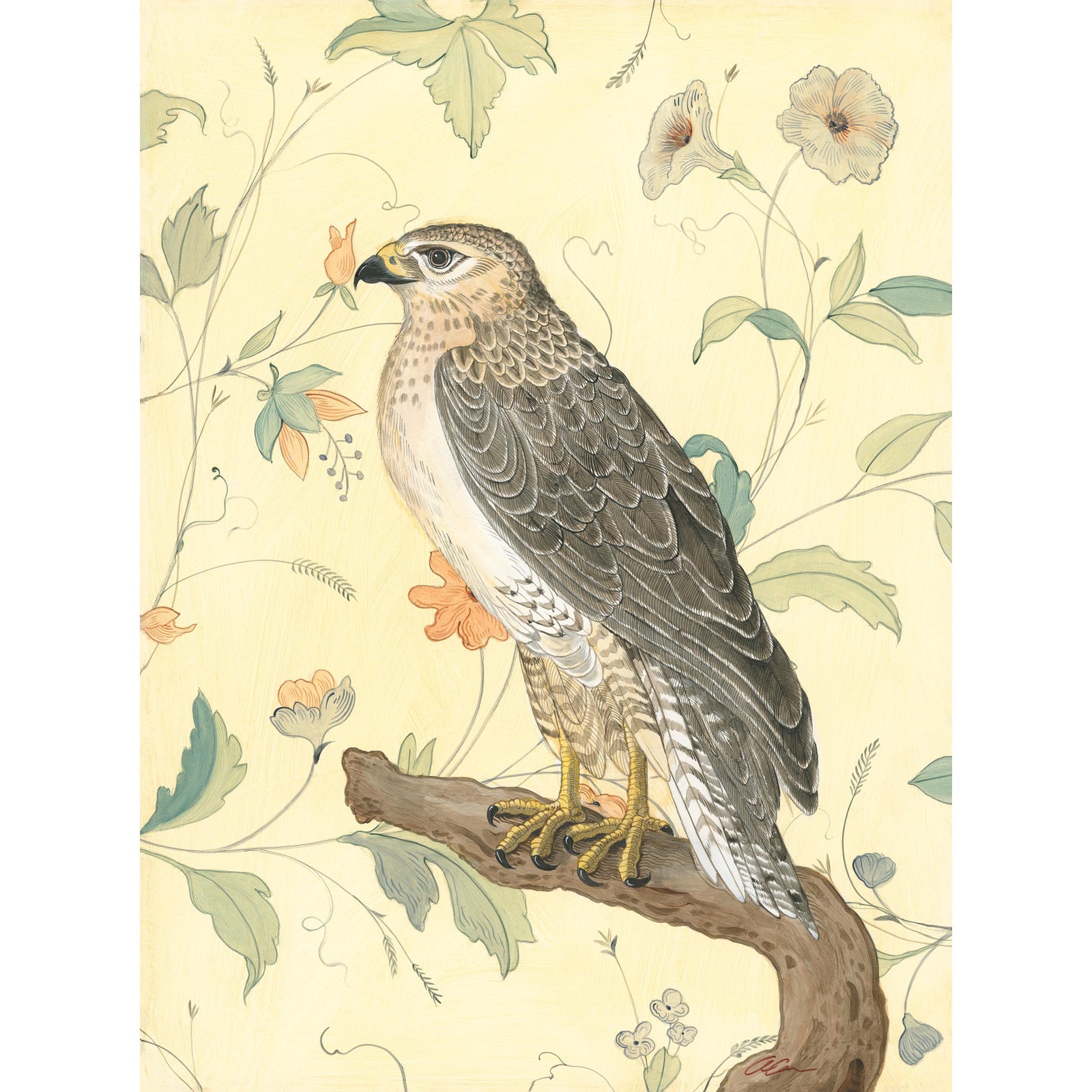 "Grandmillennial Falcon" Falcon Bird of Prey Chinoiserie Painting by ...