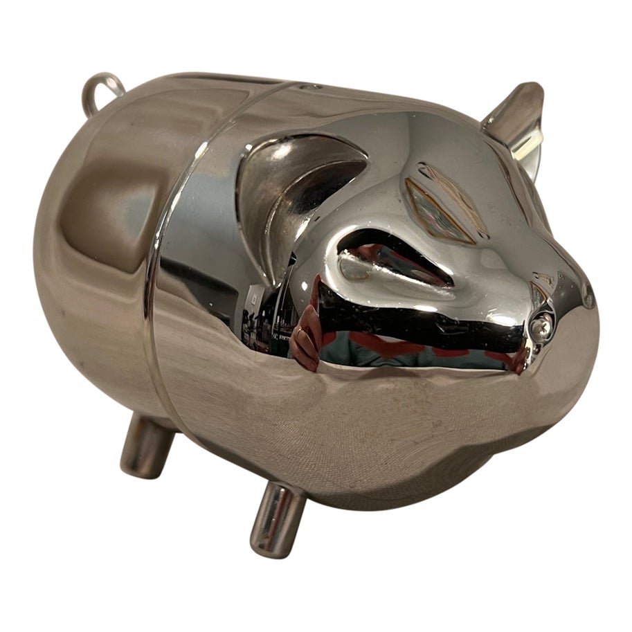 Mid-Century Modern Chrome Metal Piggy Coin Bank | Chairish
