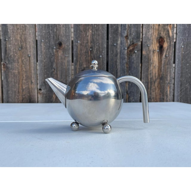1960s Art Deco Chrome Round Tea Pot | Chairish