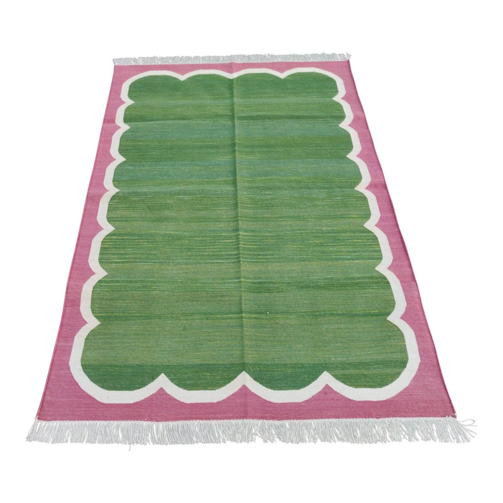 Handmade Cotton Forest Green, Cream and Raspberry Pink Washed Border ...