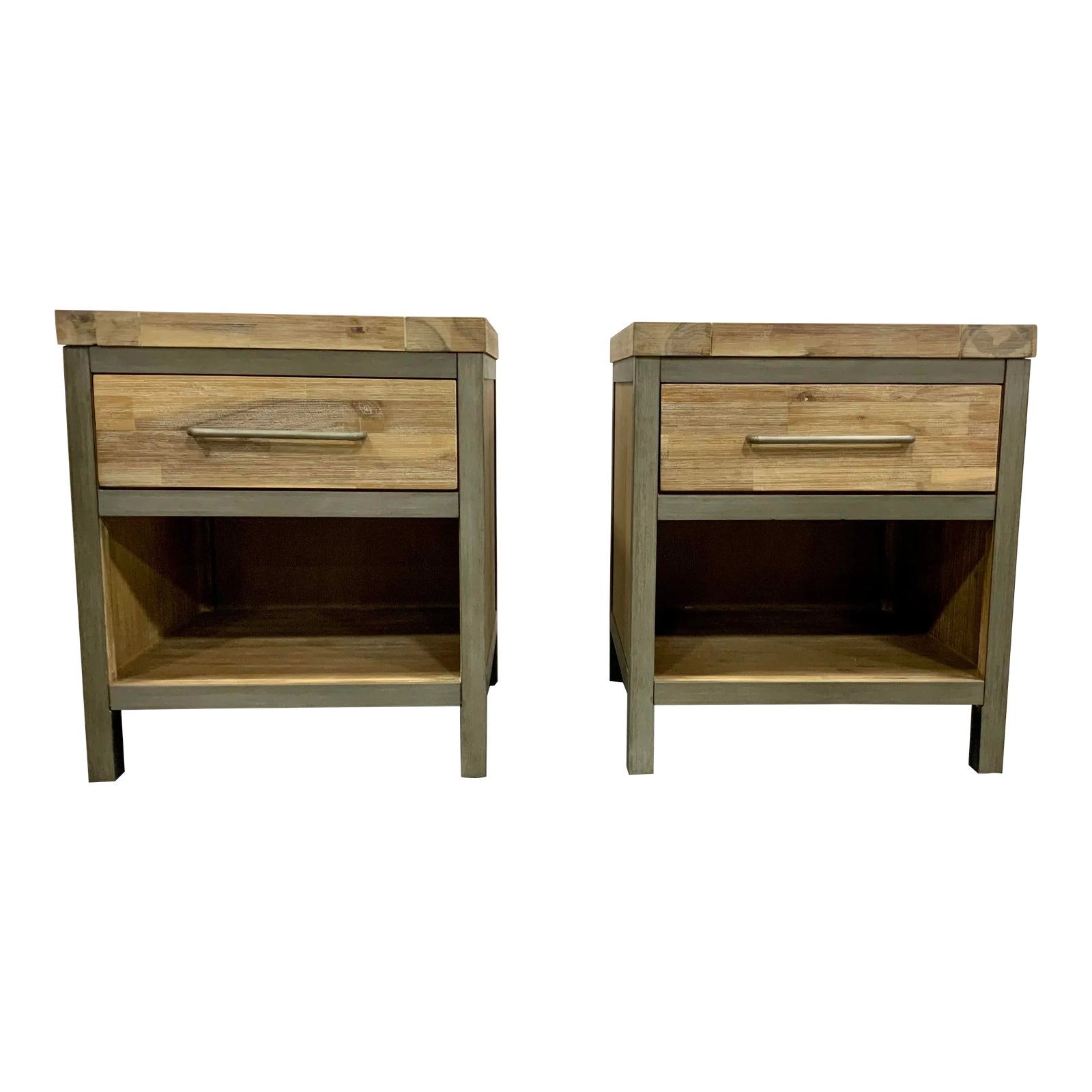 Organic Modern Rustic Wood Nightstands Pair | Chairish