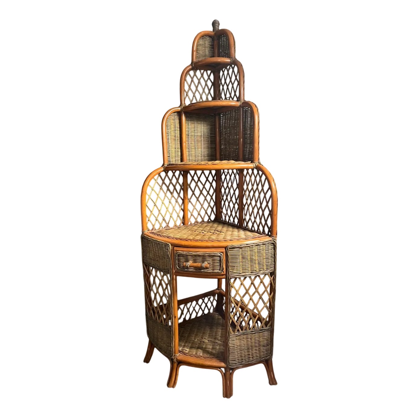 Vintage Wicker Corner Cabinet | Chairish