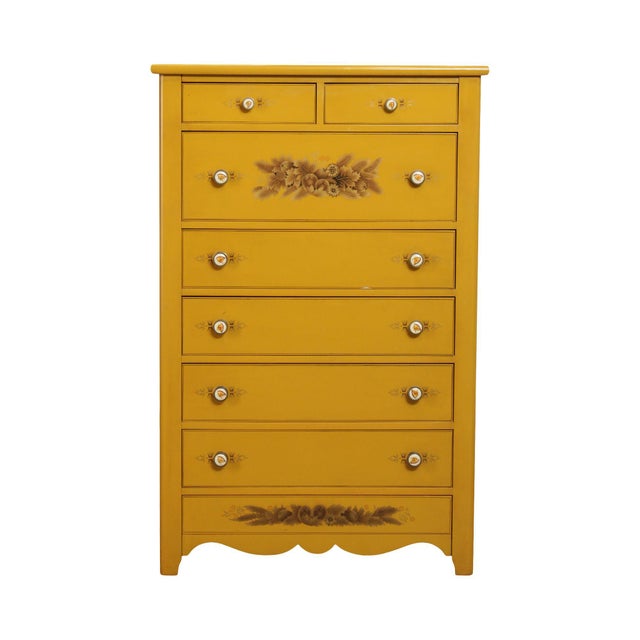 Hitchcock Vintage Yellow Painted Tall Chest of Drawers | Chairish