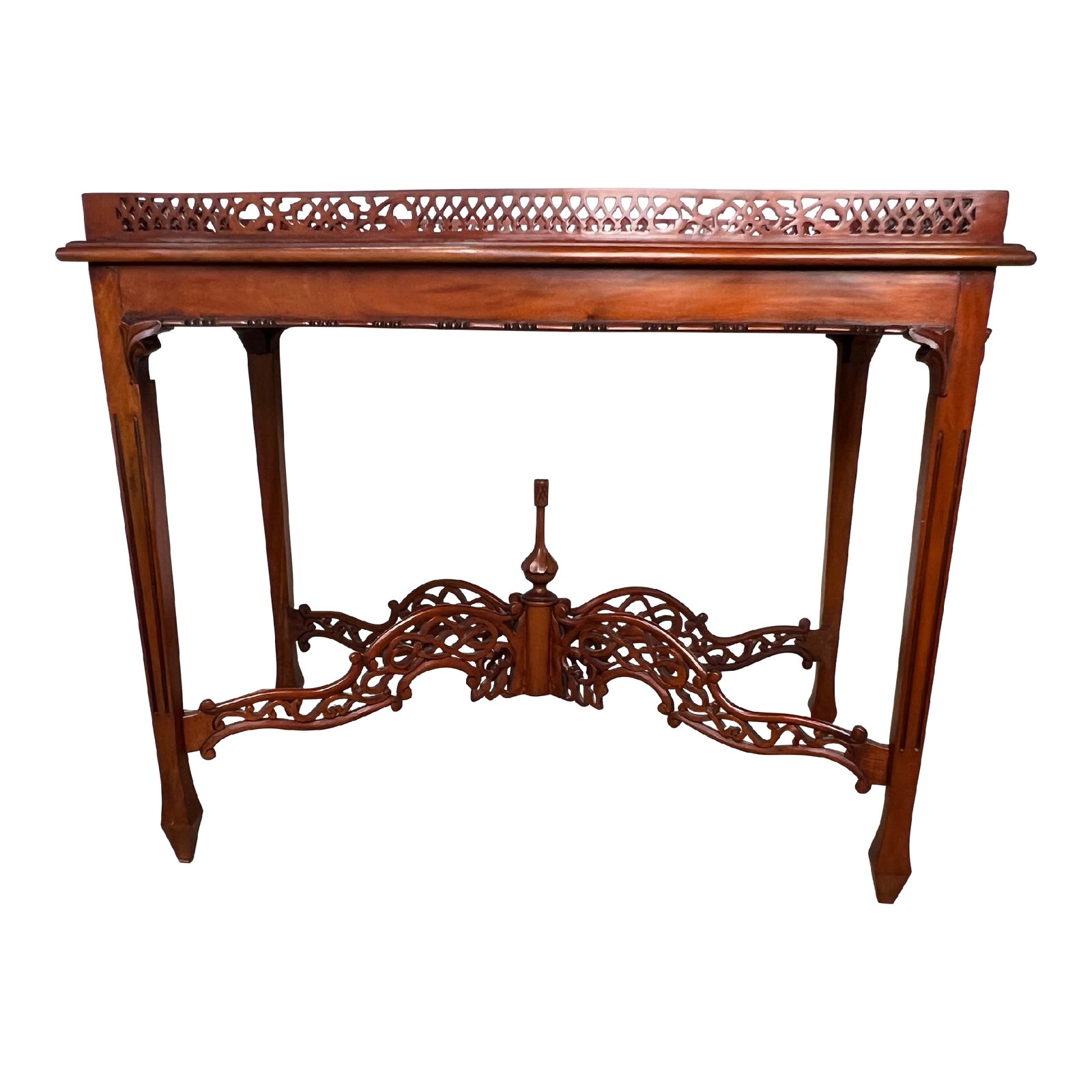 Chippendale Style Tea Table W/ Serpentine Fretwork Gallery | Chairish
