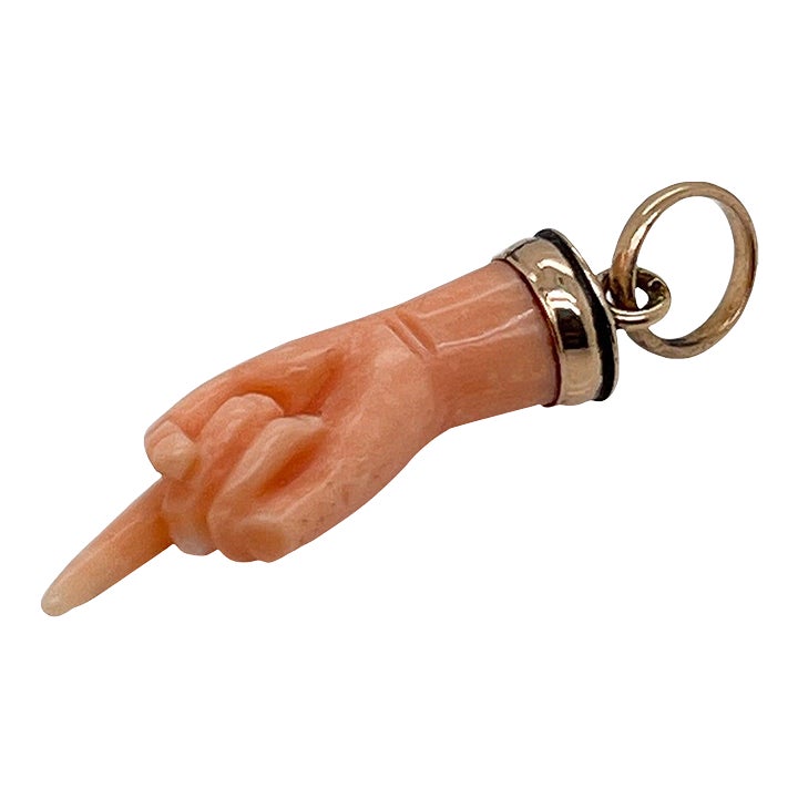Antique Victorian Style Carved Coral & 14k Gold Pointing Hand Charm ...
