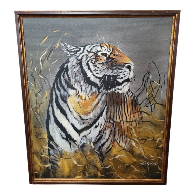 1970s Paul Richards Tiger Oil Painting, Framed | Chairish