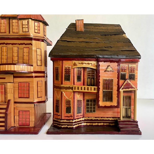 1960's Set of 3 Straw San Francisco Trinket Lidded Houses | Chairish