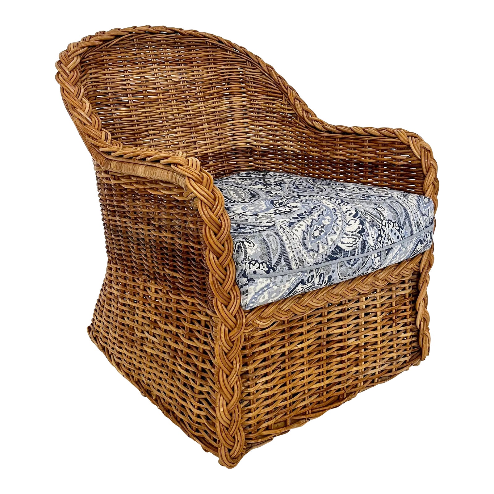 Vintage Wicker Works Style Braided Wicker Lounge Chair | Chairish