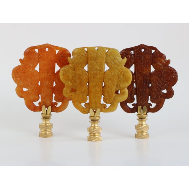 Chinese Archaic Style Carved Stone Lamp Finial on Brass Hardware | Chairish