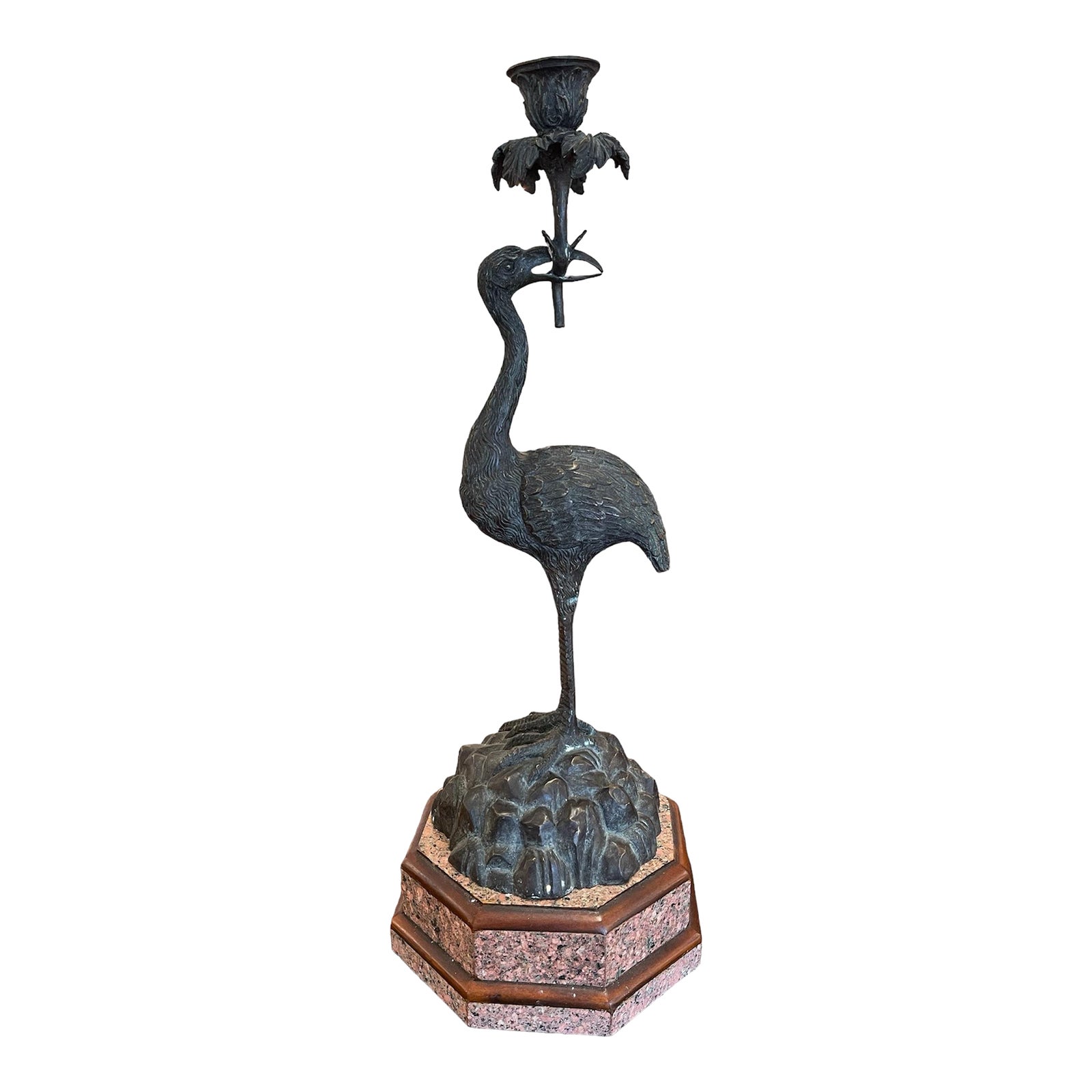 Vintage Bronze Crane Candle Holder | Chairish