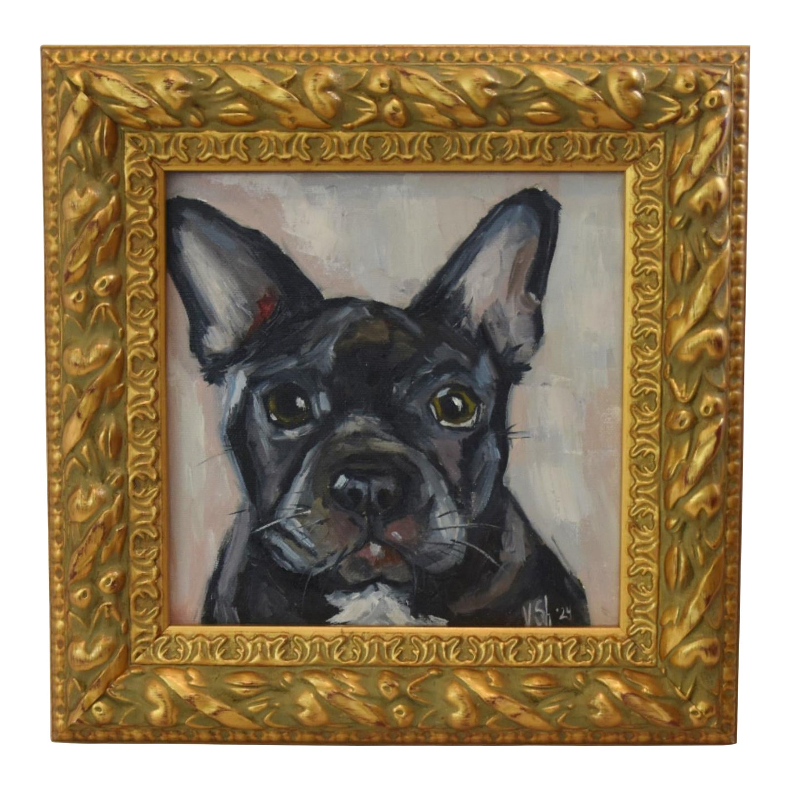 Adorable French Frenchie Bulldog Dog Puppy Portrait Oil Painting ...
