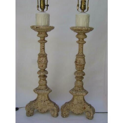 2010s Italian Spanish Dana Creath Pricket Candlestick Lamps - A Pair ...